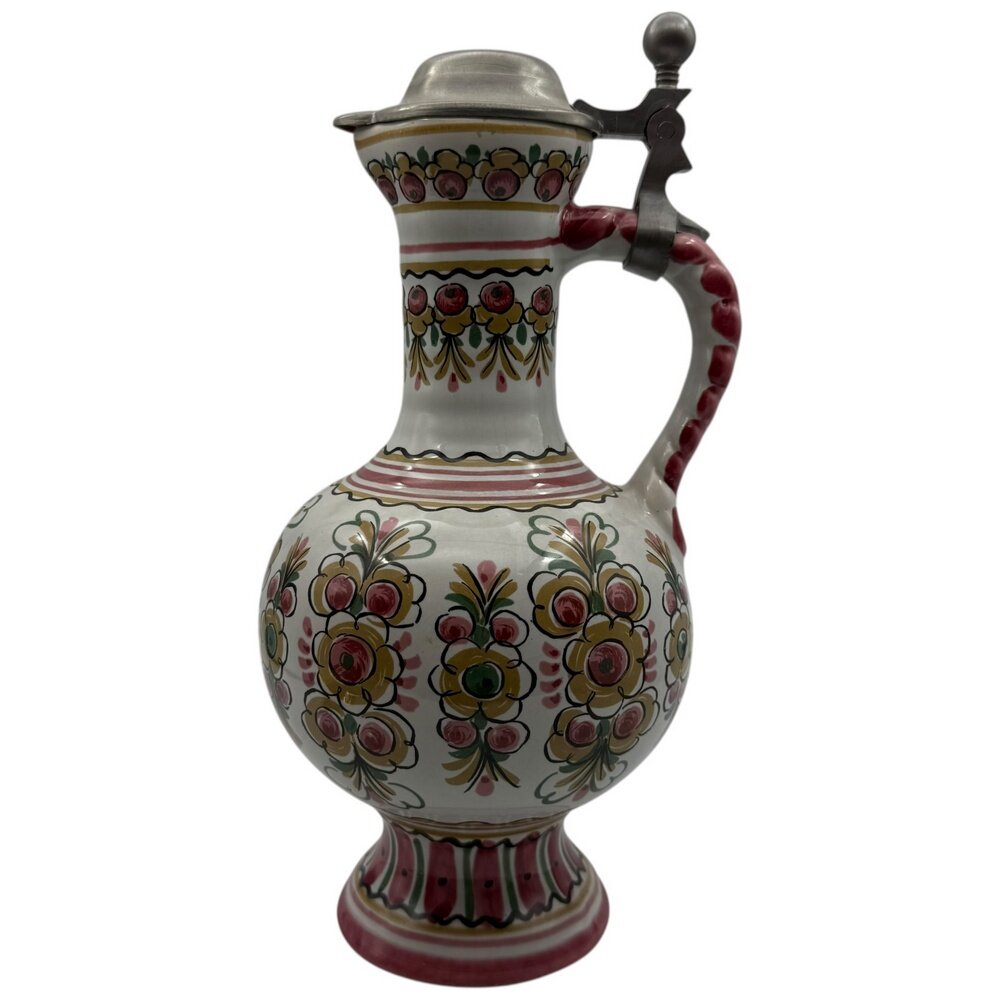 Кувшин "Цветочный" для вина с крышкой, 0.7 л, керамика, олово, 1950-1960 гг, TMZ, Германия