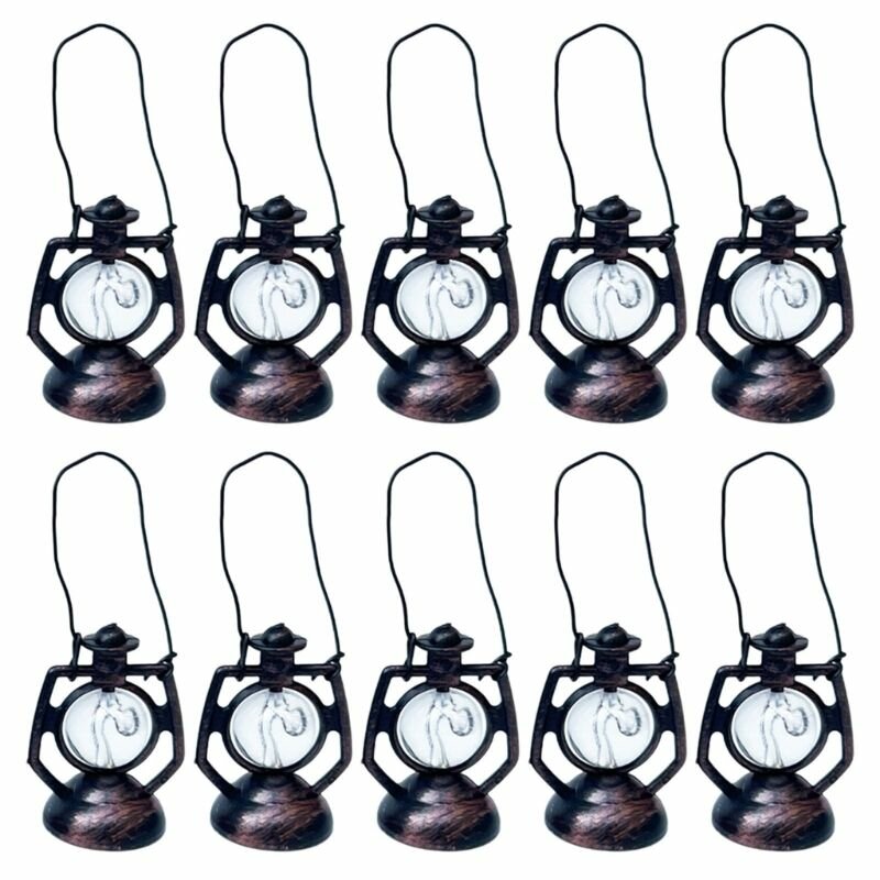 1 упаковка из 10 предметов, кукольный домик в стиле ретро, керосиновая лампа в масштабе 1:12, переносная лампа для лошадей-красный медный цвет