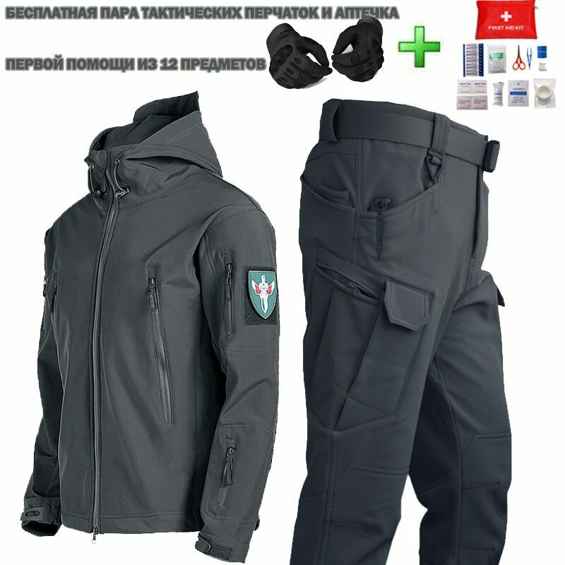 Тактический мужской полусезонный костюм Soft shell/весенние, осенние, зимние модели в подарок пара тактических перчаток и комплект упаковочного оборудования для оказания первой помощи