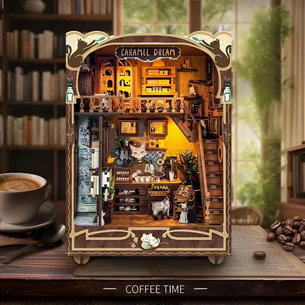 Румбокс DIY House "Карамельная мечта - Кошачье кафе", дерево, текстиль, бумага, пластик