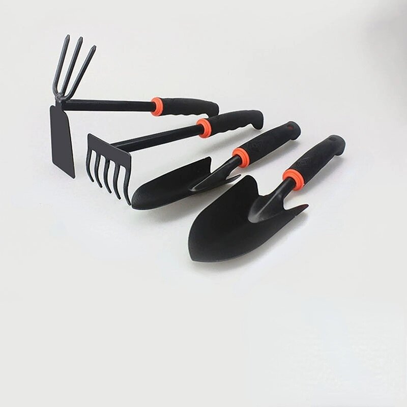 Набор садовых инструментов: 4 предмета (узкая лопата + широкая лопата + пятизубая борона + комбинированная мотыга)