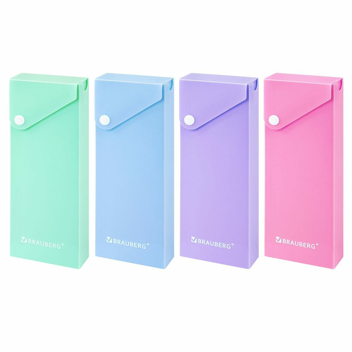 Пенал школьный 1 отделение Brauberg "Pastel", пластик, на кнопке, 20x7см (273770), 4шт.