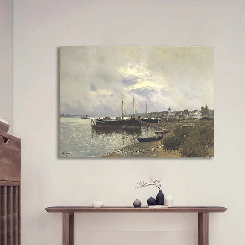 Репродукция картины на холсте, Левитан "После дождя. Плёс" ,30х40 см.