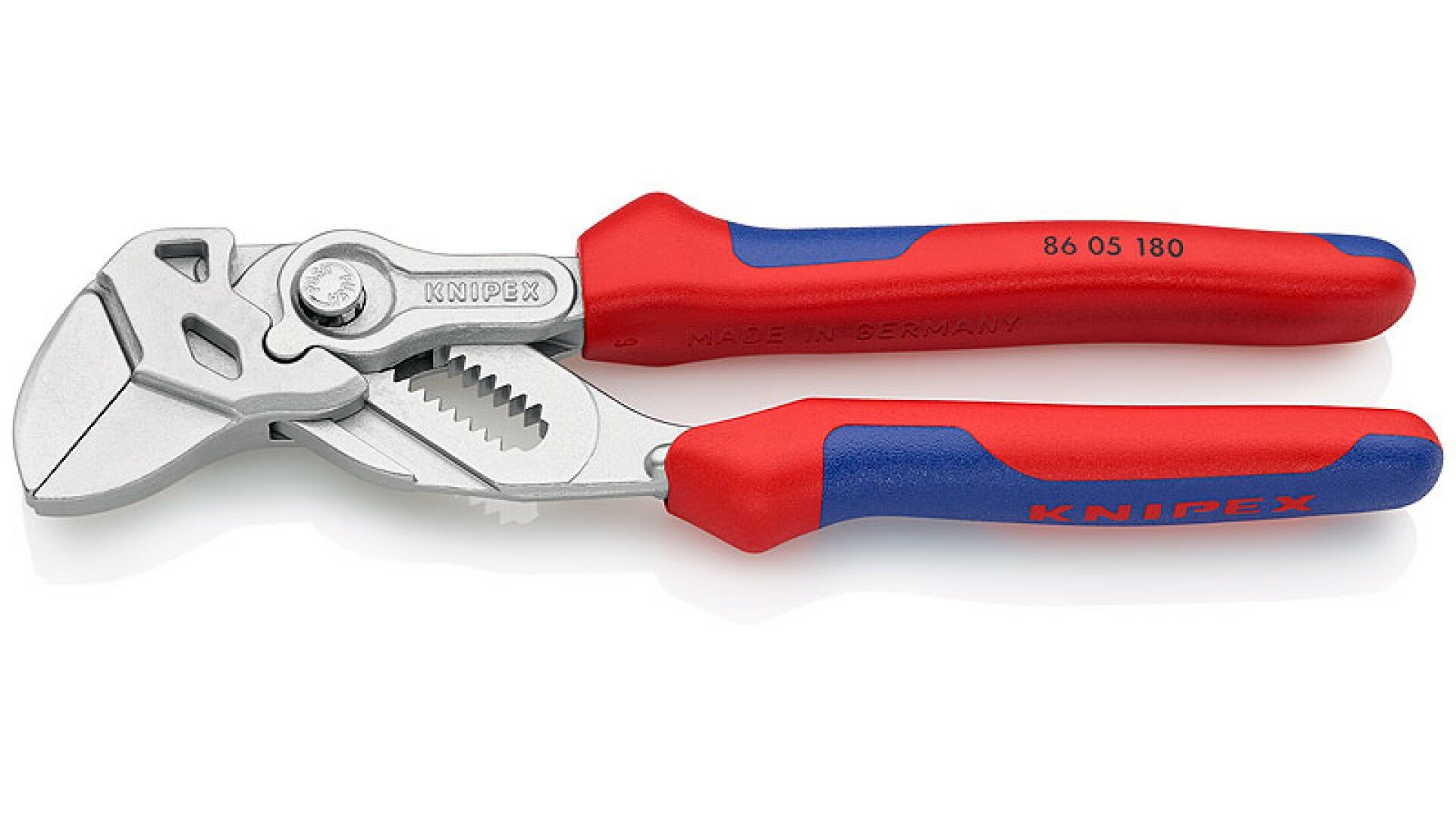 Клещи переставные-гаечный ключ, зев 40 мм, длина 180 мм, хром, 2-комп ручки, проушина для страховки KNIPEX KN-8605180T