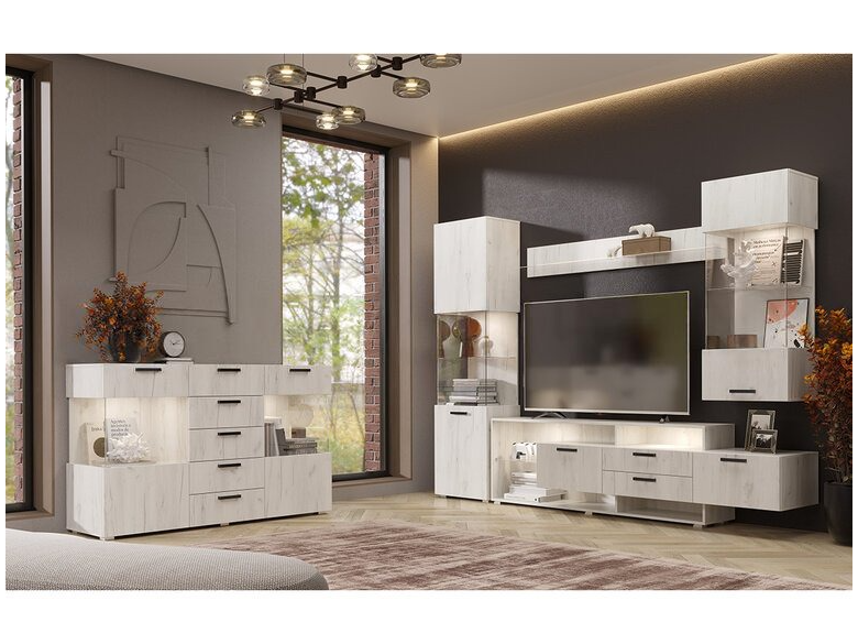 Гостиная в стиле лофт, композиция 1, дуб крафт белый (ЛДСП)