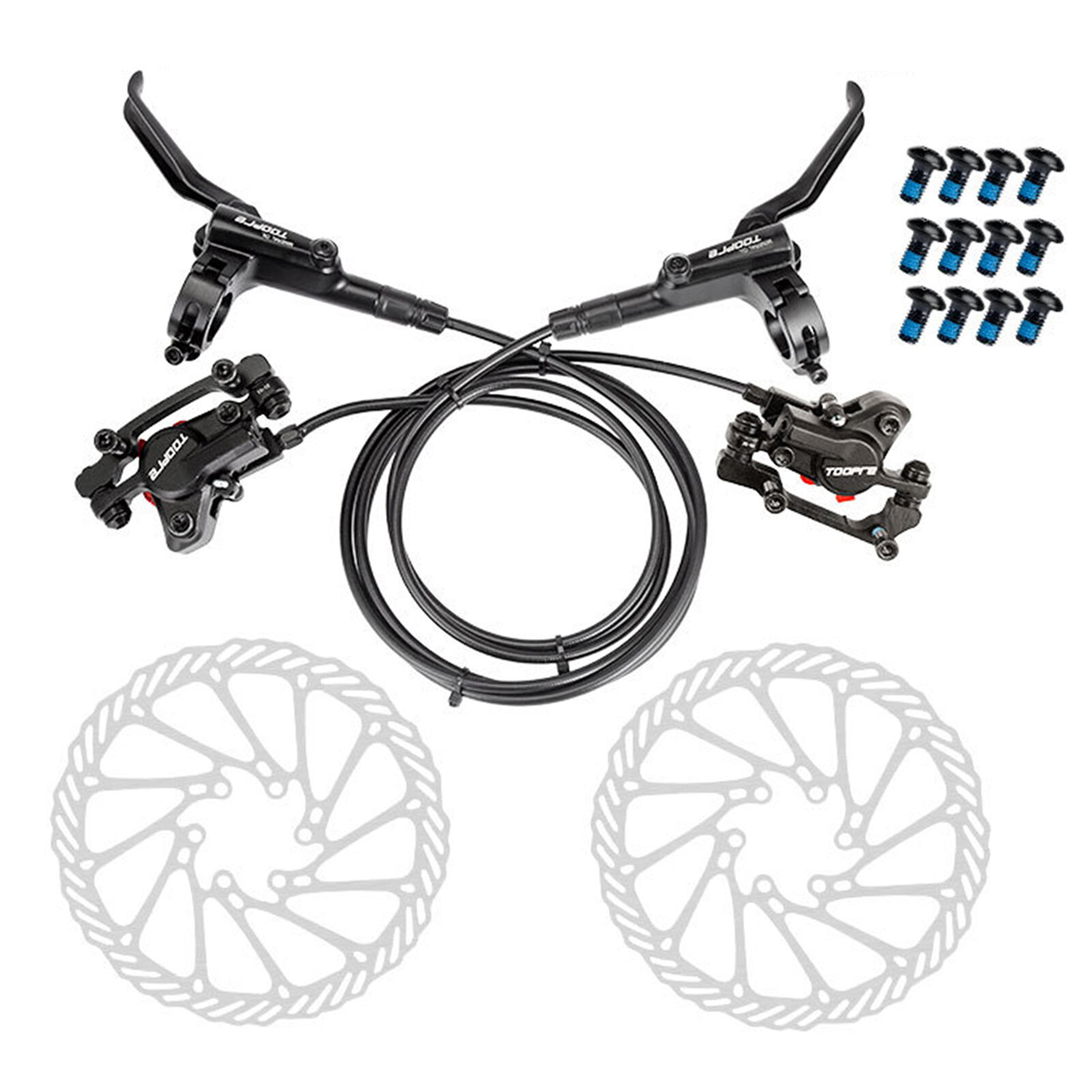 Гидравлический дисковый тормозной комплект для велосипеда: ротор 160 мм, алюминиевый передний и задний суппорт, роторы из нержавеющей стали с 12 болтами.