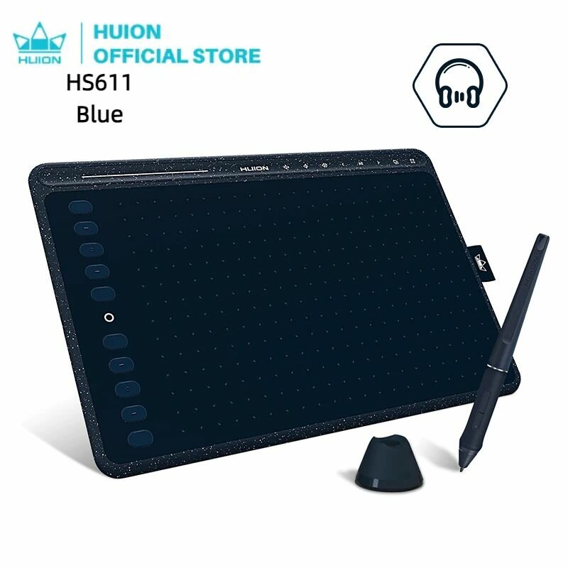 Huion Inspiroy HS611 Графический планшет для рисования с наклоном 8 мультимедийных клавиш 10 экспресс-клавиш (серый космос)