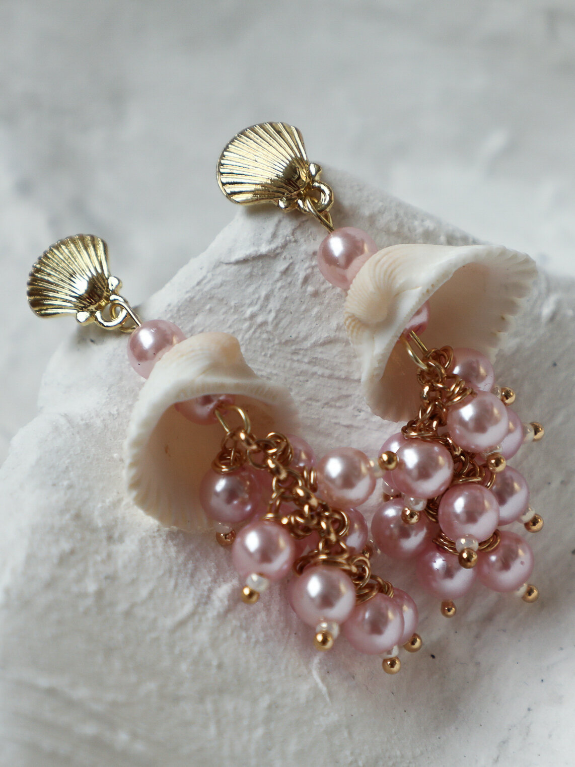 Серьги, бисер, ракушка, акрил