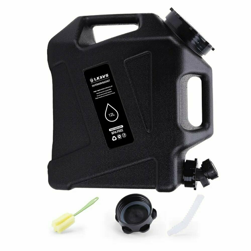 Канистра, для воды, 12л, черный, черный мат, с крышкой, с краном