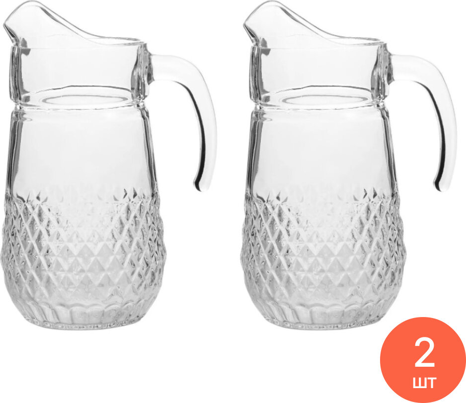 Кувшин для воды Pasabahce / Пашабахче Valse стекло прозрачное 1.34л / графин для напитков / посуда для кухни (комплект из 2 шт)