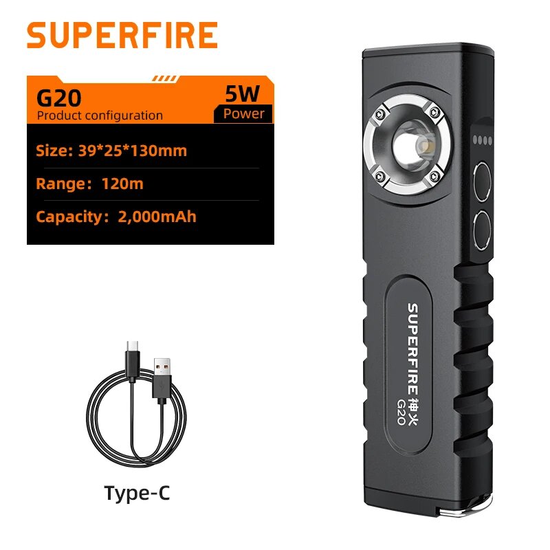 SUPERFIRE G20 светодиодный фонарик 5Вт 500 люмен алюминиевый