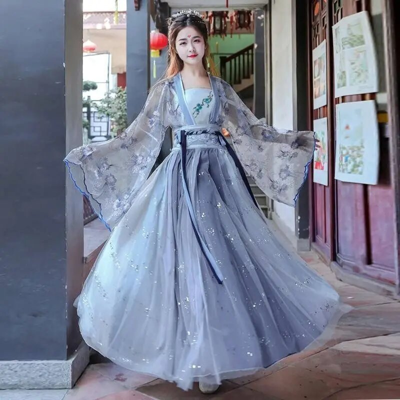 Женский костюм Ханьфу из спандекса S, 3 pcs blue