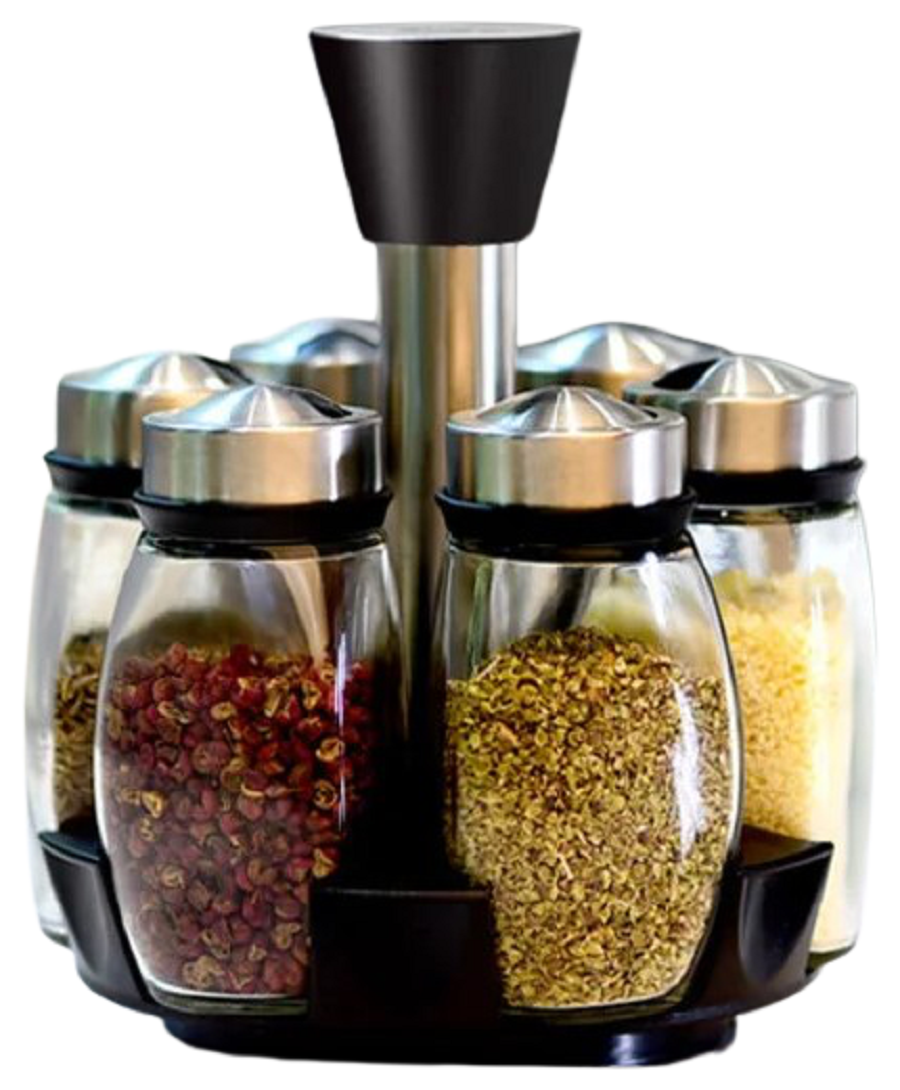 Набор для специй O Cuisine, на подставке, стекло, с дозаторами, черный/серебристый, 120 мл