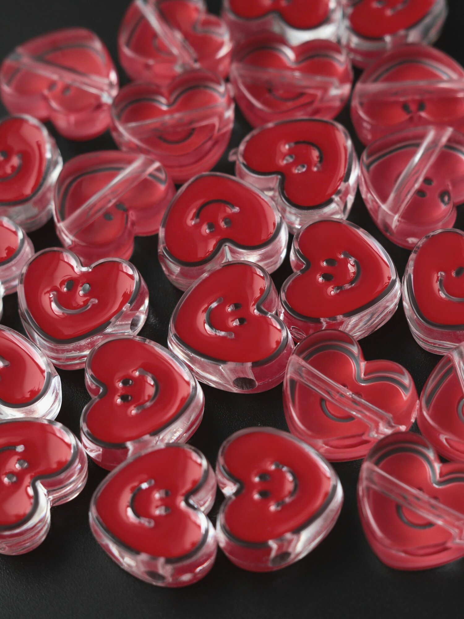 Бусины сердце сердечко акриловые 10 шт, 18.2x20.6x8 мм, цвет красный