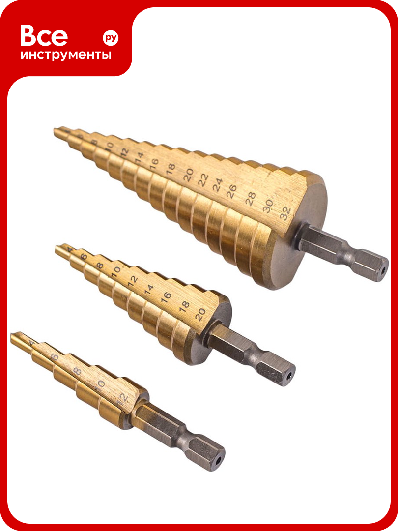 Набор ступенчатых свёрл KROFT 4-12, 4-20, 4-32 в чехле 551401, 12 мм, пластиковая