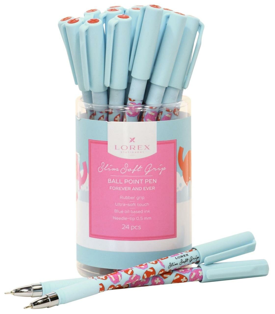 Ручка 1 шт масляная LOREX FOREVER AND EVER Slim Soft Grip синяя 0,5 мм, с дизаном круглый корпус, покрытие
