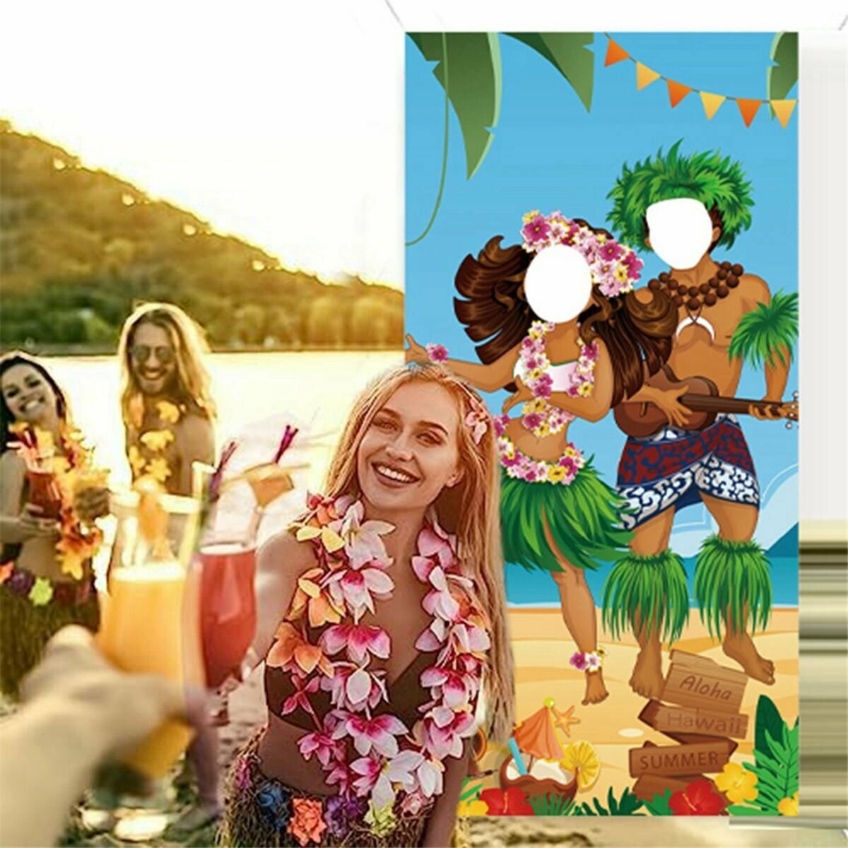 Украшения Для Гавайской Вечеринки Луау Фото Баннер Propsaloha 71 X 35,5 Дюймов