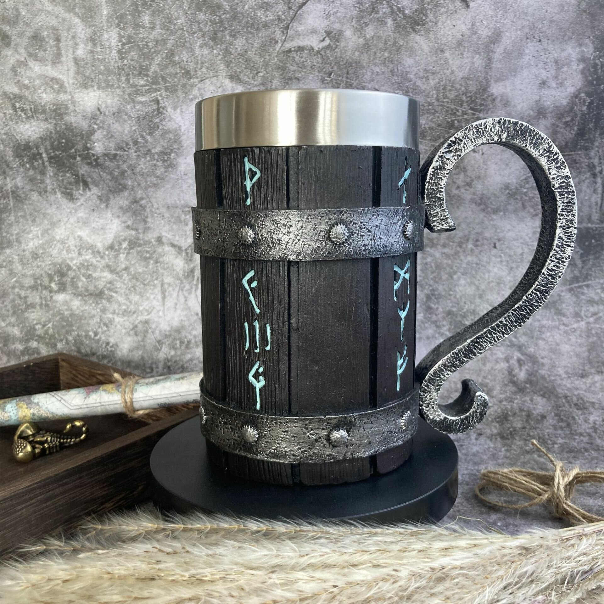 Трансграничная кружка в виде деревянного бочонка, креативная кружка в форме ручной гранаты, персонализированная кружка большой вместимости, кружка из нержавеющей стали, большая винная кружка.