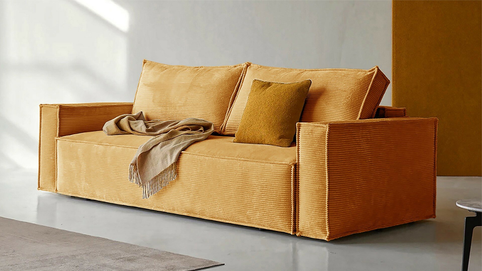 Диван Софт 3 Cilium Umber NEW 240x94x80 см, желтый Вельвет, еврокнижка Дом мебели для вас