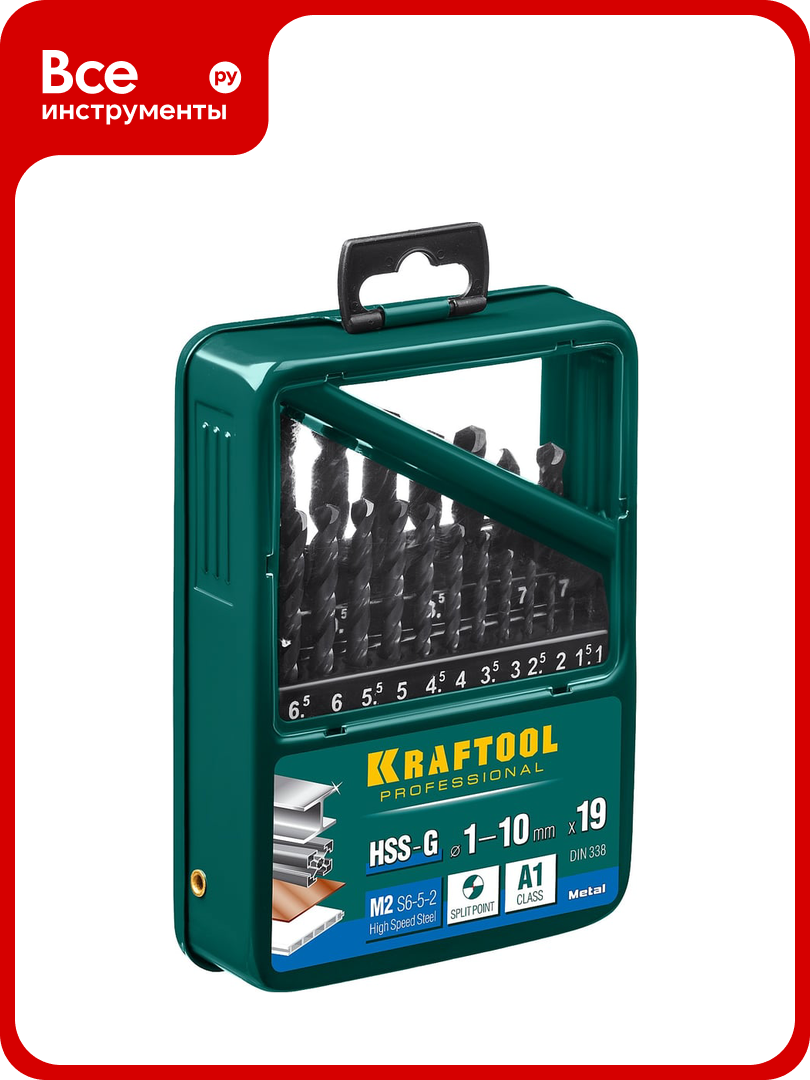 Набор сверл по металлу 19 шт Kraftool 29651-H19