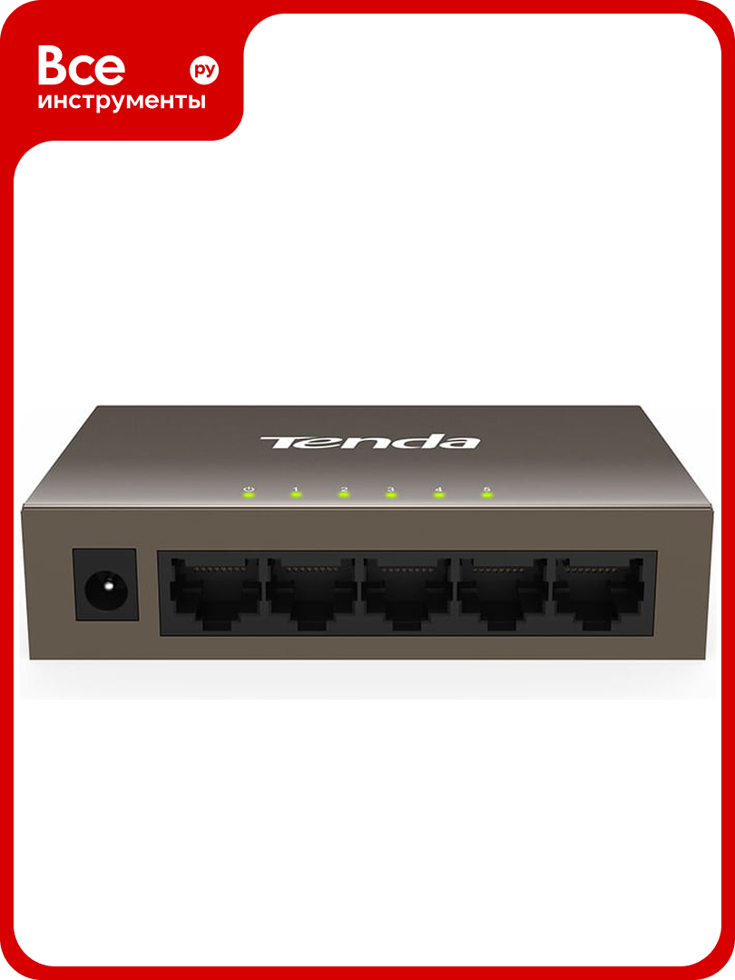 Коммутатор Tenda TEF1005D неуправляемый, 5 портов, 5x100 Мбит/с, настольный, металлический корпус, 0,8 мм,