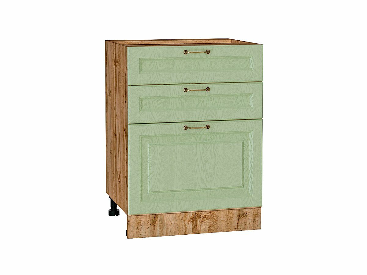 Шкаф нижний с 3-мя ящиками Ницца, цвет фасада Дуб оливковый, цвет каркаса Дуб Вотан, 816*600*480 мм