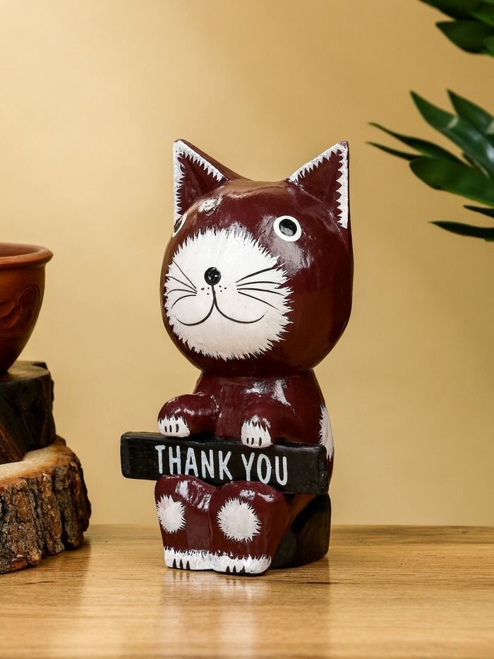 Сувенирная фигурка Sima-land кот с табличкой welcome, 10х7х16 см, деревянная, бело-коричневая