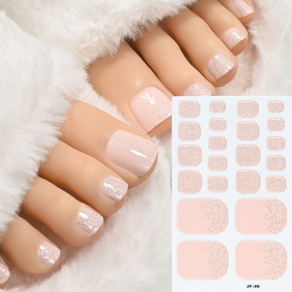 22Tips французские черные наклейки для ногтей на ногах с блестками, не требующие выпечки