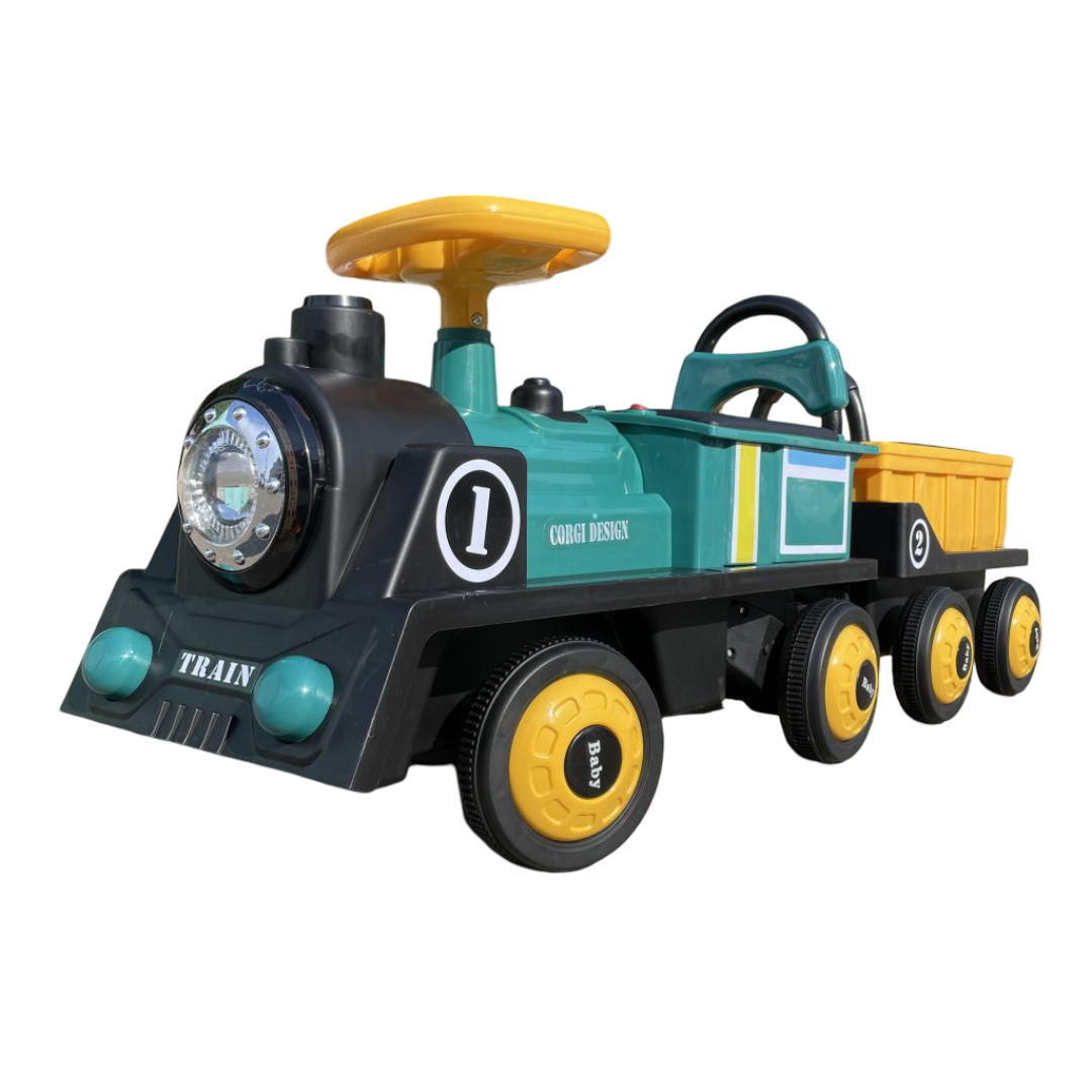 Электромобиль-поезд K008AM "Паровоз", для детей 1-5 лет, зелёный