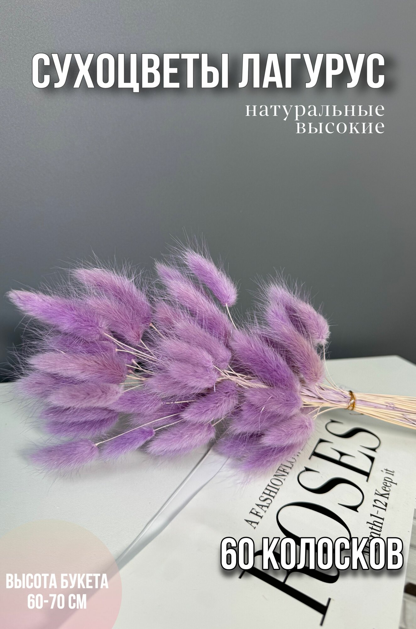Сухоцветы для декора и творчества букет лагурус 60шт