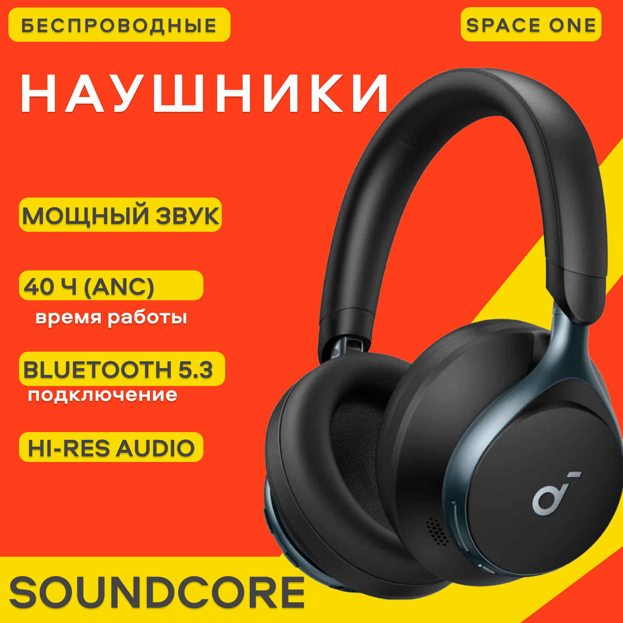 Наушники беспроводные полноразмерные Soundcore Space One (Q40) / Наушники беспроводные с шумоподавлением (A3035), черный