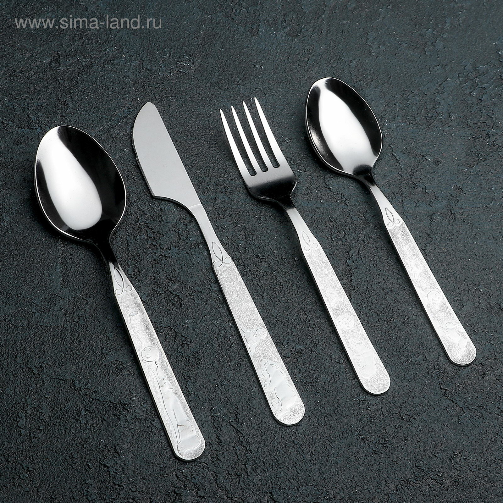 Набор столовых приборов "Топтыжка", 4 предмета, толщина 1.5 мм