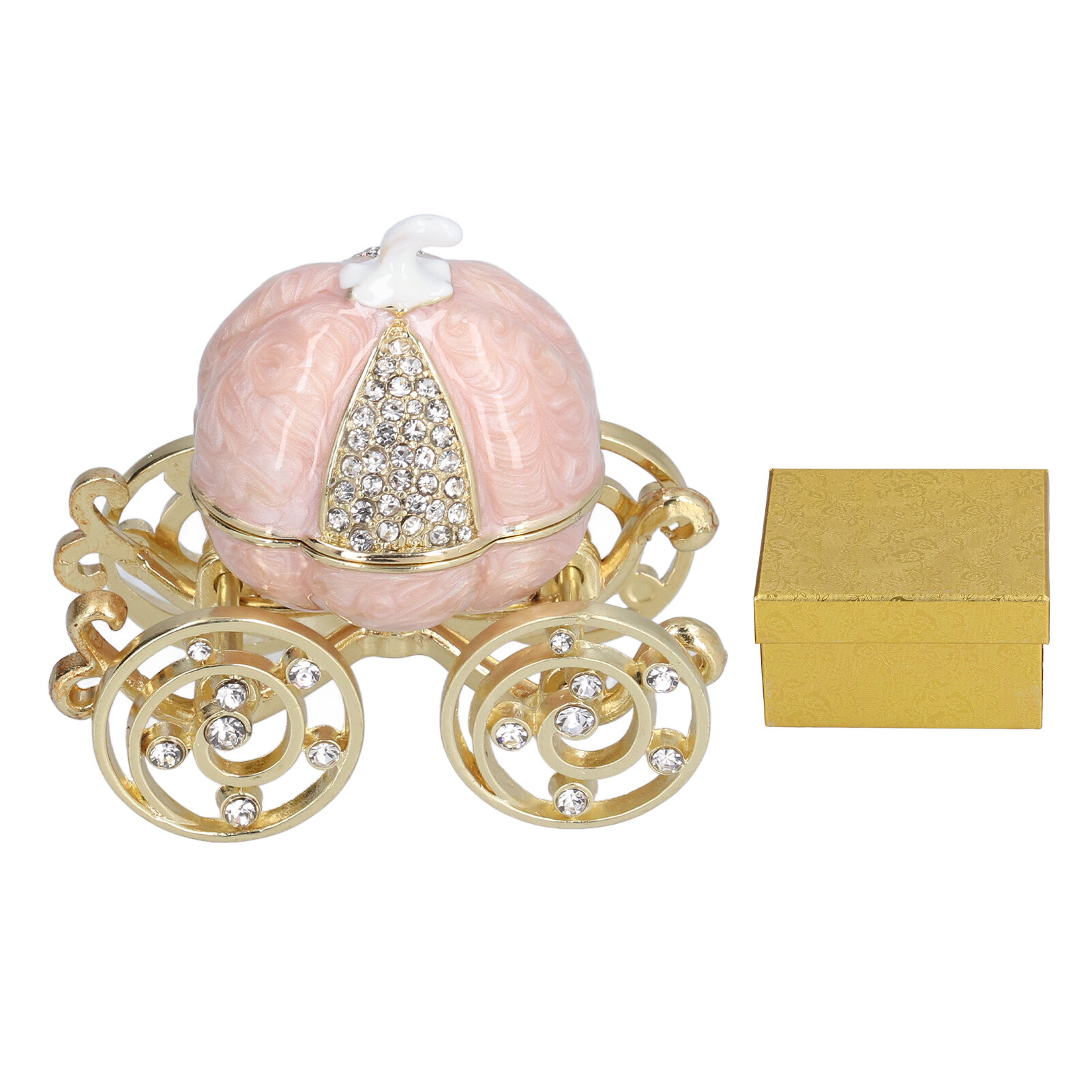 Золотая тыквенная карета-органайзер для ювелирных изделий, белая коробка для хранения со стразами для демонстрации и хранения ювелирных изделий