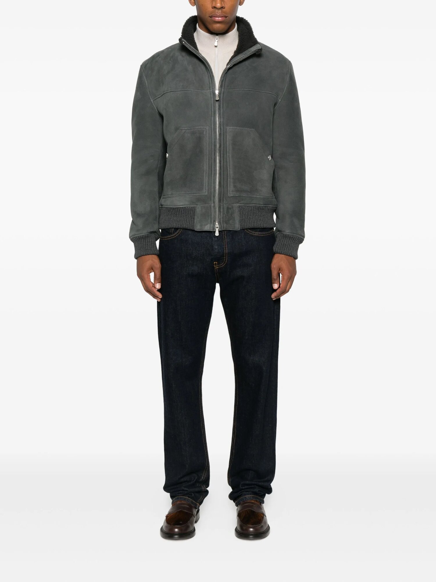 Дублёнка Eleventy Zip-front shearling jacket, размер 50, серый — фото 1