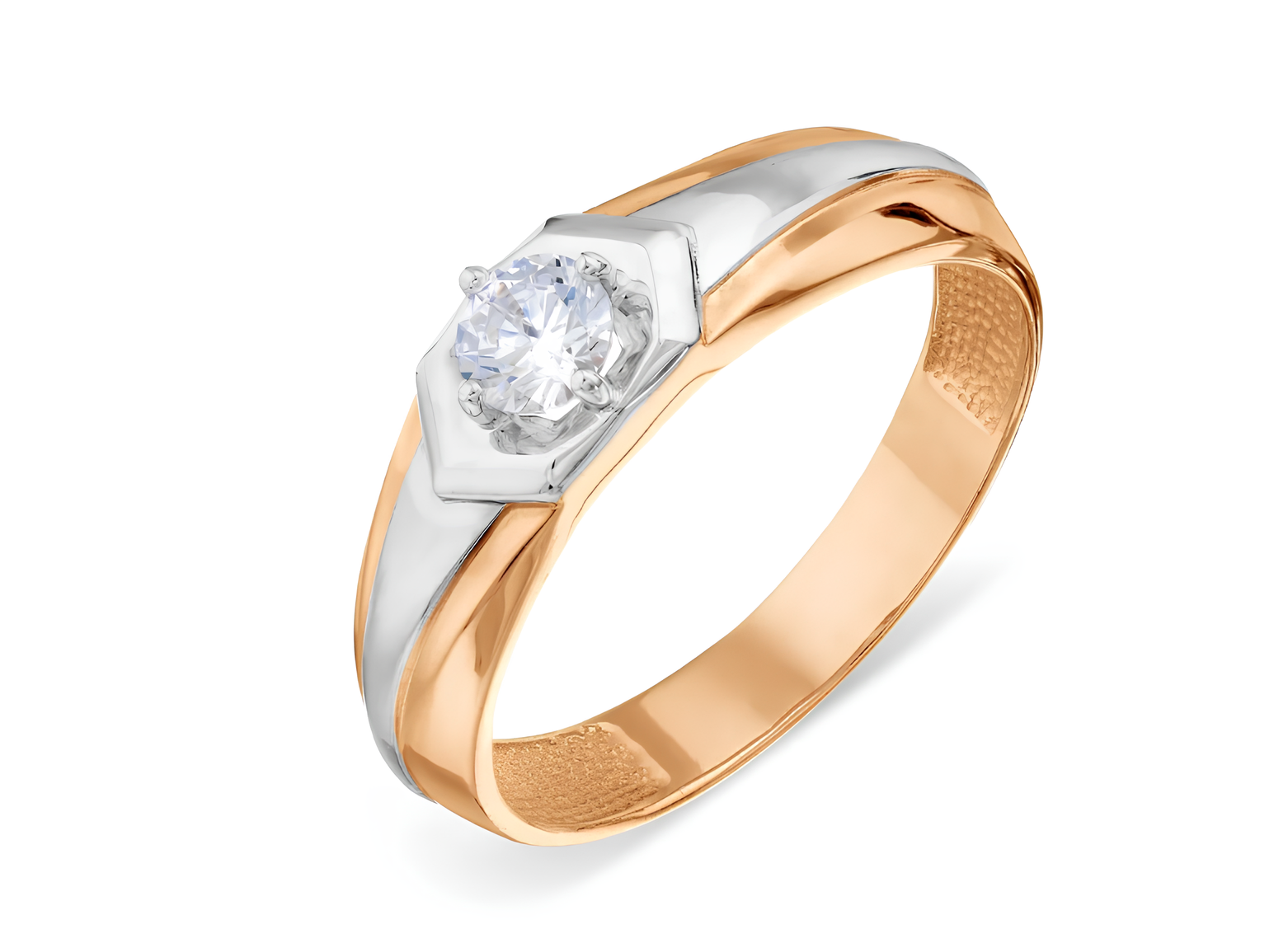 Перстень, красное золото, 585 проба, родирование, фианит