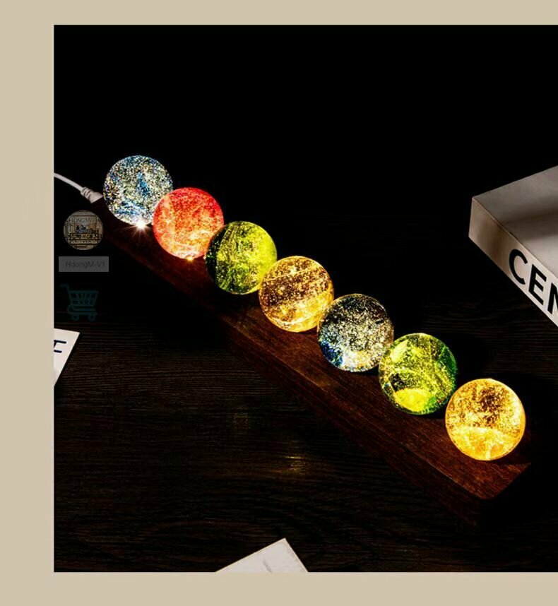 Светильник/Ночник декоративный Лампа настольная Стеклянный шар, Семь звездных шаров дракона/Удача по фэн-шуй