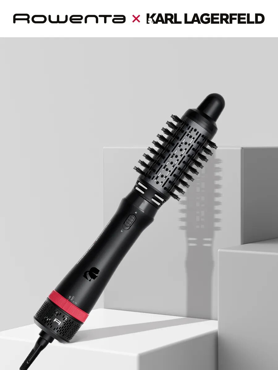 Фен щетка 5в1 Rowenta Karl Lagerfeld Express Style CF634LF0 с 5 насадками и чехлом, 3 режима, 800 Вт, черный/красный