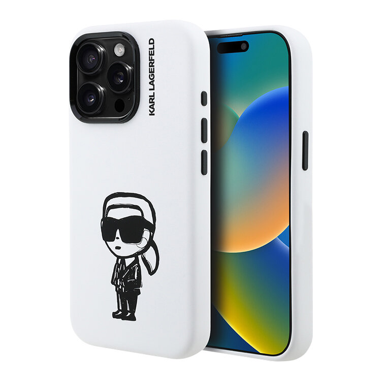 Karl Lagerfeld силиконовый чехол MagSafe для iPhone 15 Pro Max, Sketch Karl Ikonik, белый