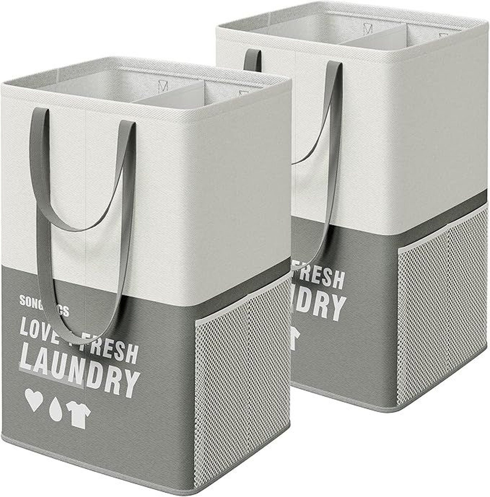 Корзина для белья SONGMICS - 2 шт, 90 л, с 2 отделениями, складная, с двойной ручкой, темно-серый, LCB209G22