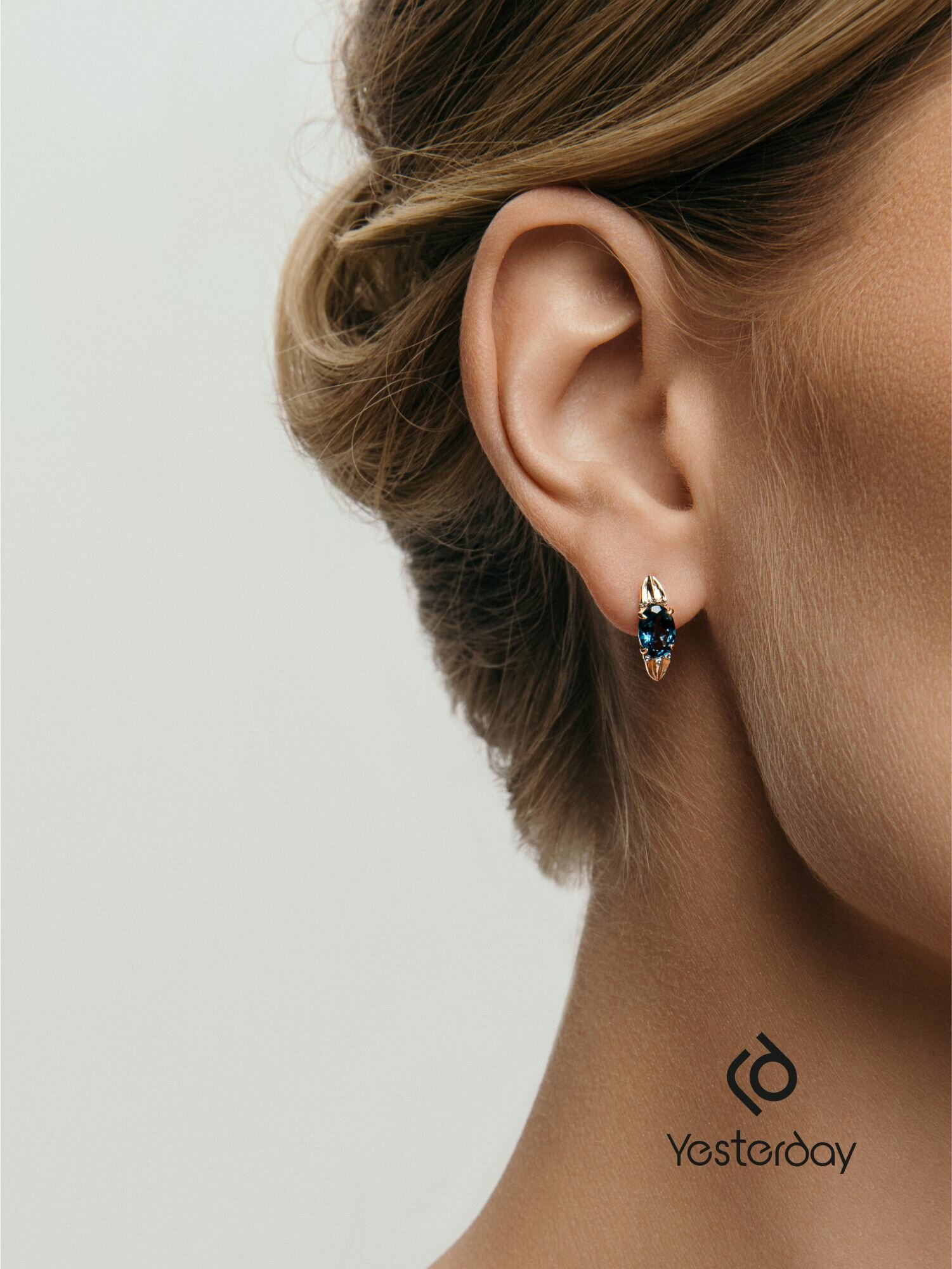 Серьги, красное золото, 585 проба, Лондон топаз, фианит