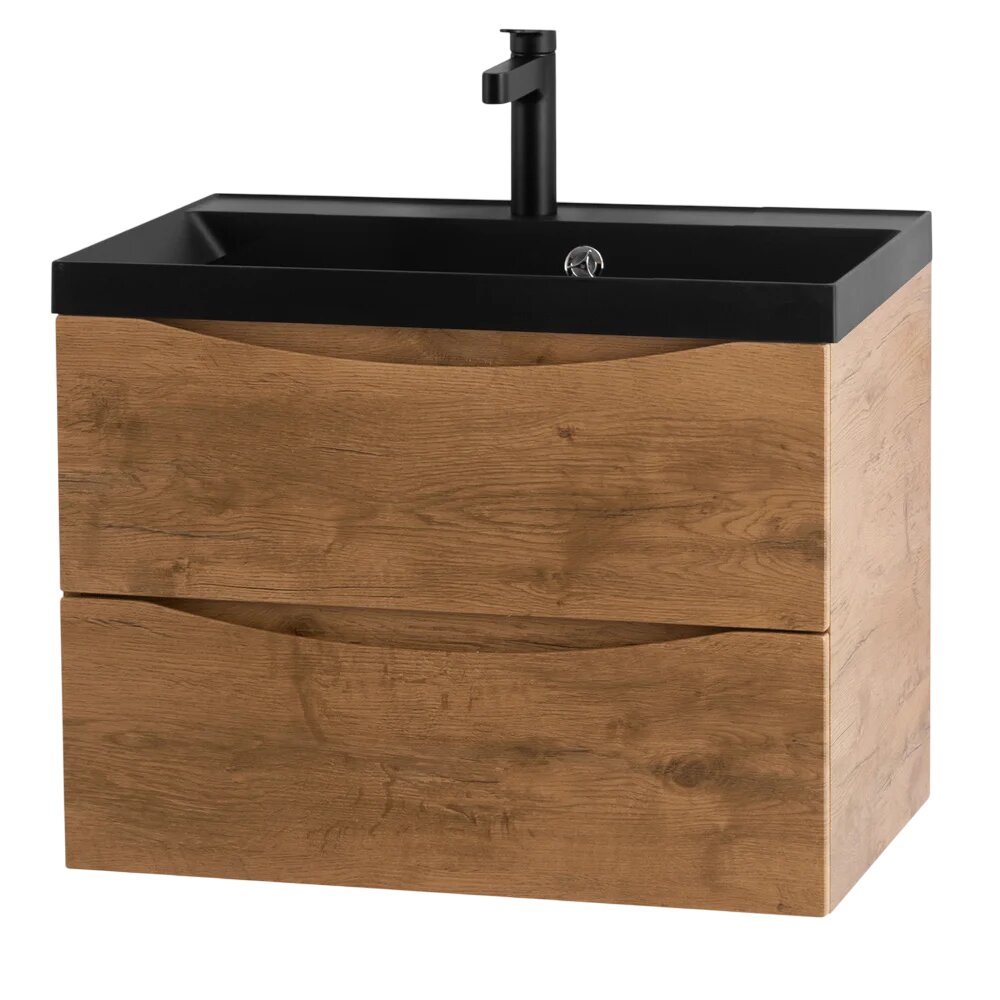 Тумба с раковиной BelBagno Marino 60 подвесная, 60 см, светлое дерево, матовая, из МДФ, с ящиками, раковина для ванной из камня, прямоугольная, встроенный слив-перелив, лофт