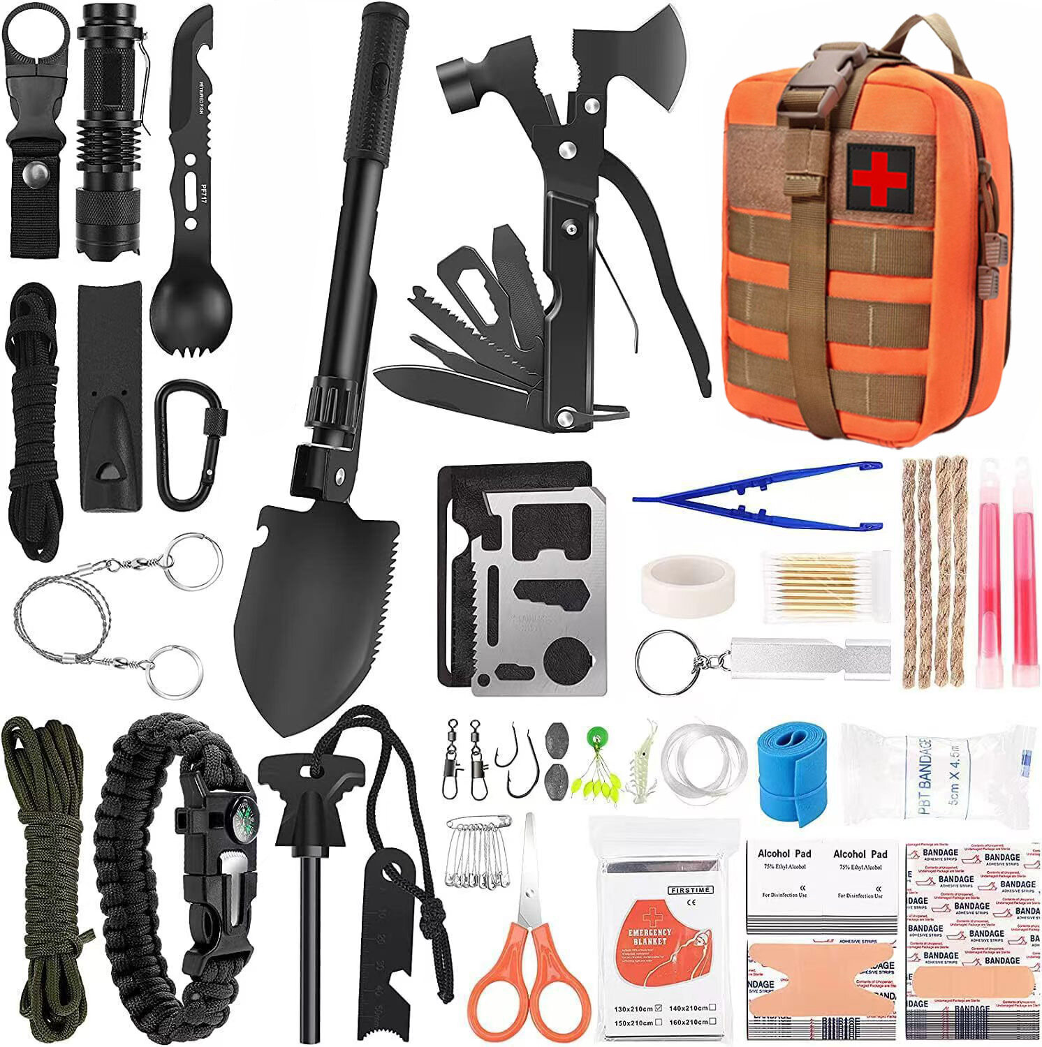 Набор для выживания SOS - Аварийный комплект для кемпинга, автомобиля и outdoors | 15 предметов | Водонепроницаемый кейс