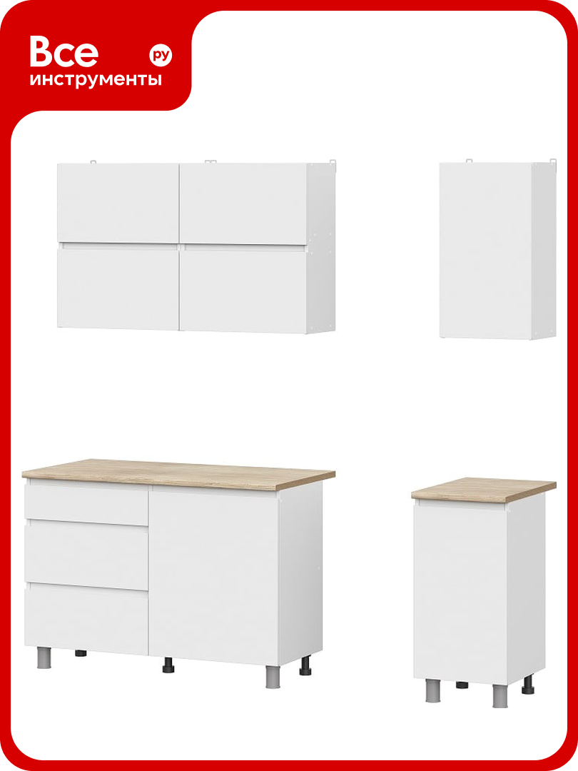 Кухонный гарнитур Арника МР Токио 1.6 м, белый текстурный/серия 3 00-00143330, матовый фасад из ЛДСП, гладкая столешница