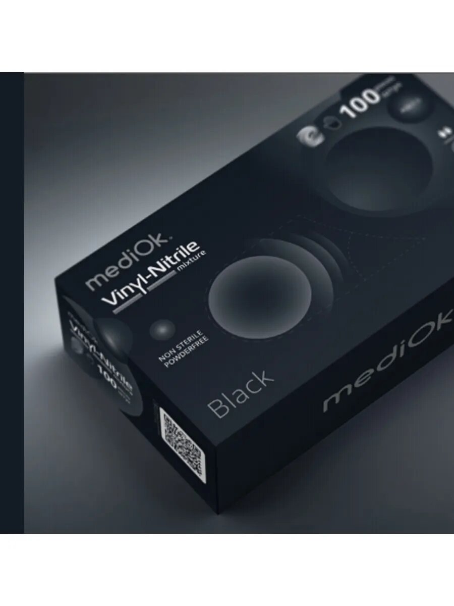 Перчатки, виниловые, нитриловые, MediOk, размер L, однотонные, чёрные