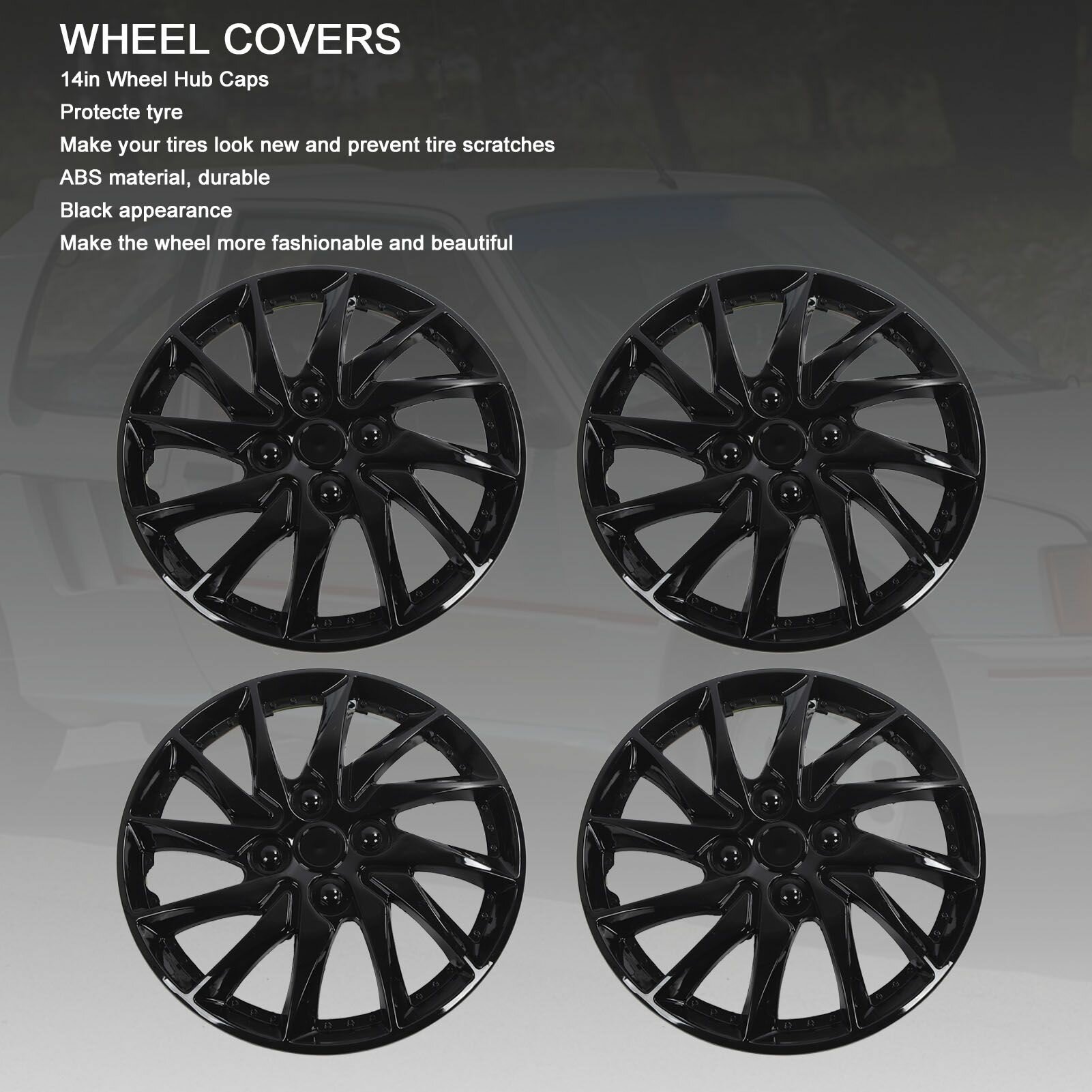4 шт. 14-дюймовые колпаки ступиц колес, устойчивые к царапинам, универсальные колпаки для колесных дисков для автомобилей, грузовиков, фургонов, черные