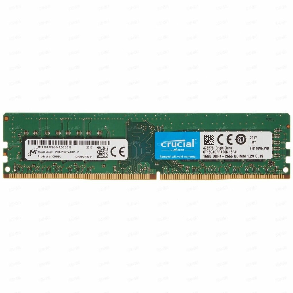 Оперативная память Crucial (CT16G4DFRA266) DIMM DDR4 16ГБ - DDR4, 16ГБх1 шт, 2666 МГц, 19-19-19-Х
