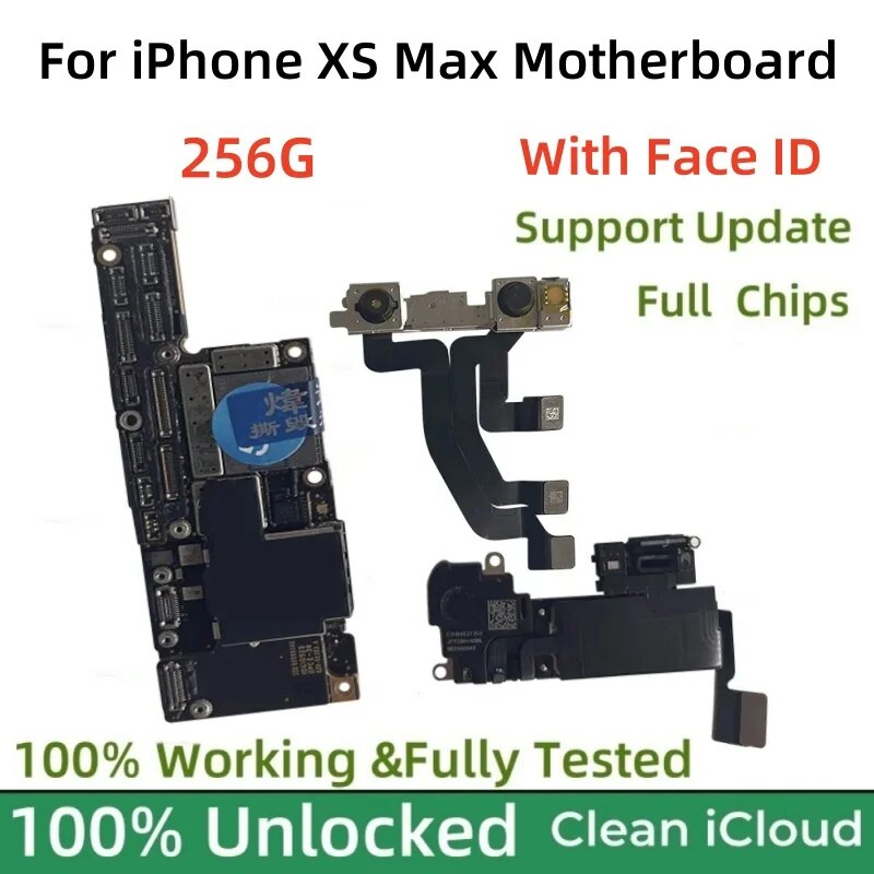 A+ протестирована для iPhone xs max, материнская плата с лицевым идентификатором, разблокирована для iphone X XR, материнская плата Clean iCloud, поддержка обновления логической платы XSmax 256GB Face