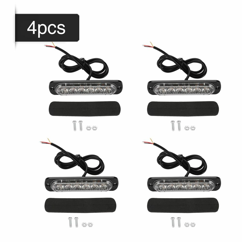4 шт, 12-24 В, автомобильный 6 светодиодный стробоскоп, аварийная сигнальная лампа, решетка, мигающая полоса желтого цвета