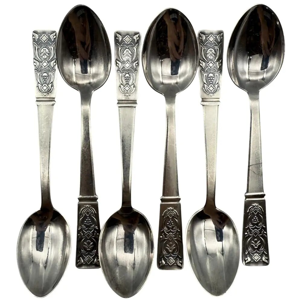 Ложка чайная "Растительный мотив" (набор 6 шт), МНЦ, TJ7, 1967 г, Таллин, СССР