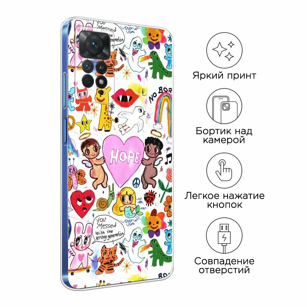 Чехол на Xiaomi Redmi Note 11E Pro / Сяоми Редми Нот 11E Pro Про с принтом "Милые рисунки" — фото 1